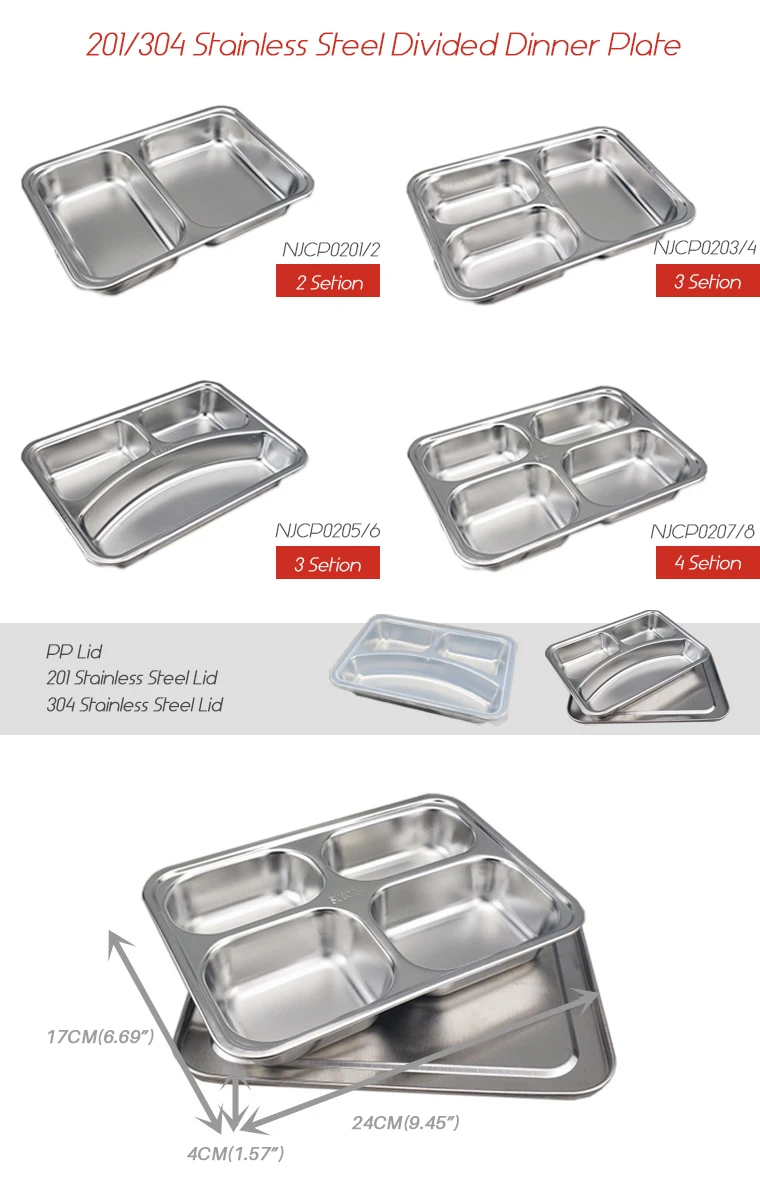 201 Stainless Steel 3 Compartments(2 + 1) Rectangular Divided Deepen ...