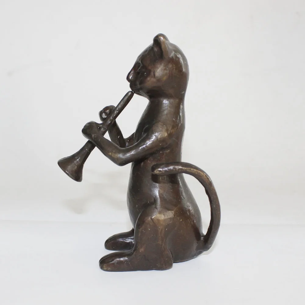 Trombone Cats Statues Bronze Animal Sculptures For Home Decoration ...