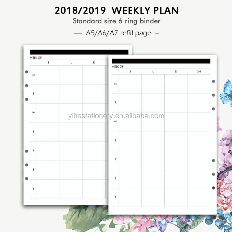 Printable Weekly Schedule - YIHE Refill Pages for Binders