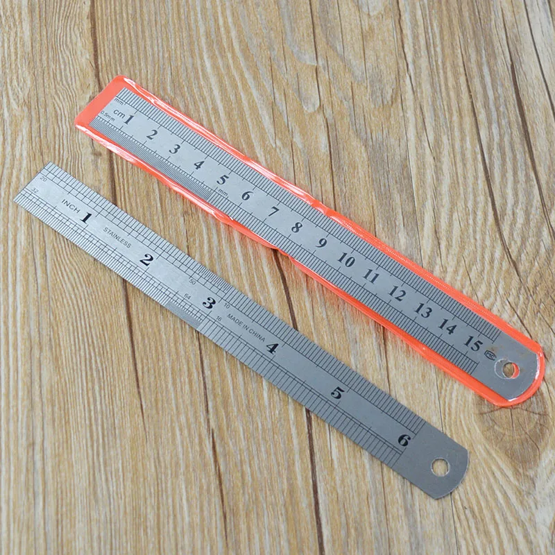 High Quality 2-sided Scale 15cm Steel Metal Ruler Stationery Metric ...