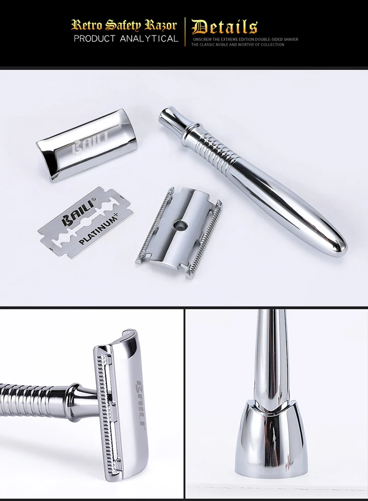 Antique Unusual Design 3 Piece Double Edge Safety Razor With 116mm Long ...