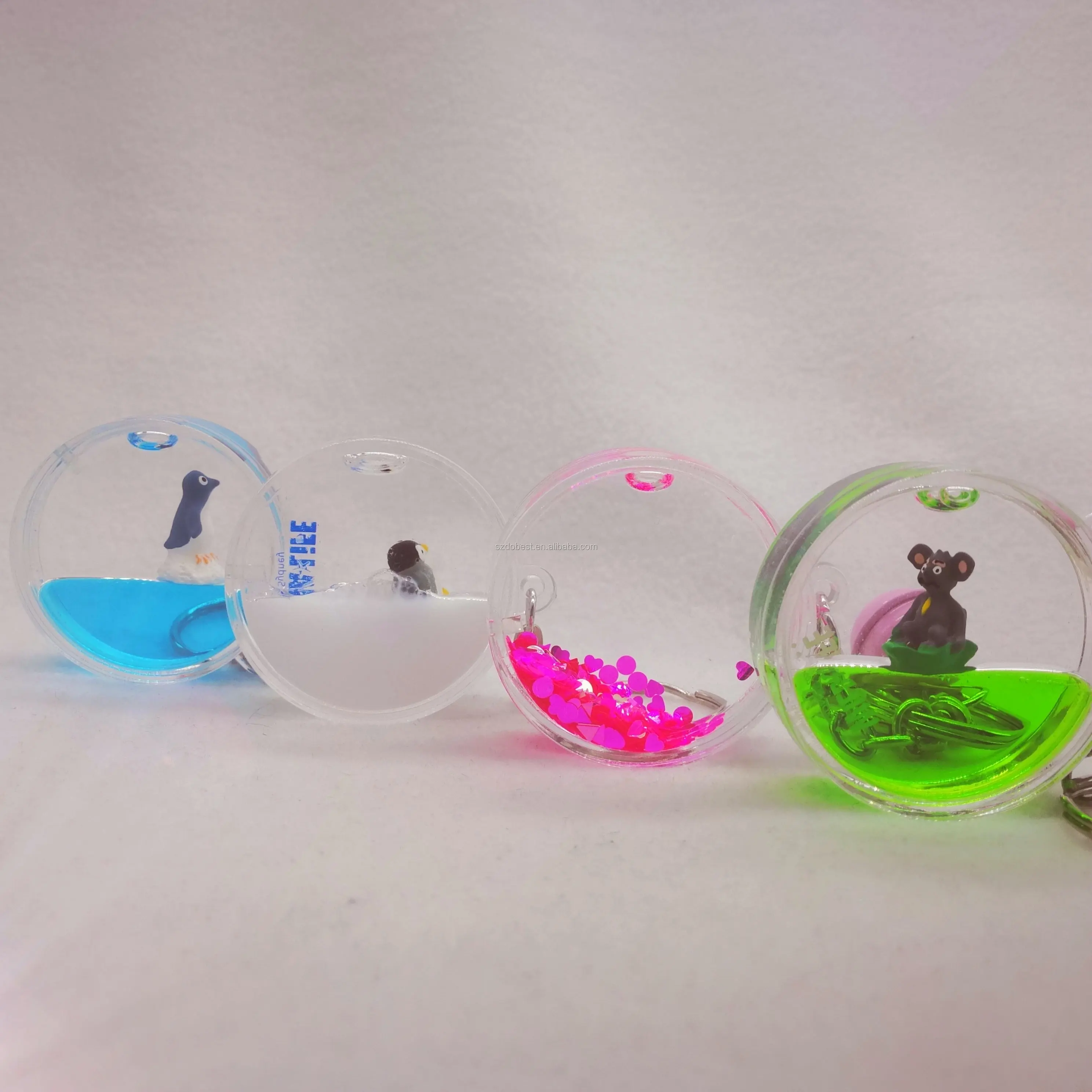Pink Liquid Keychain With Cute Penguin Floater Inside 3d Floater - Buy ...