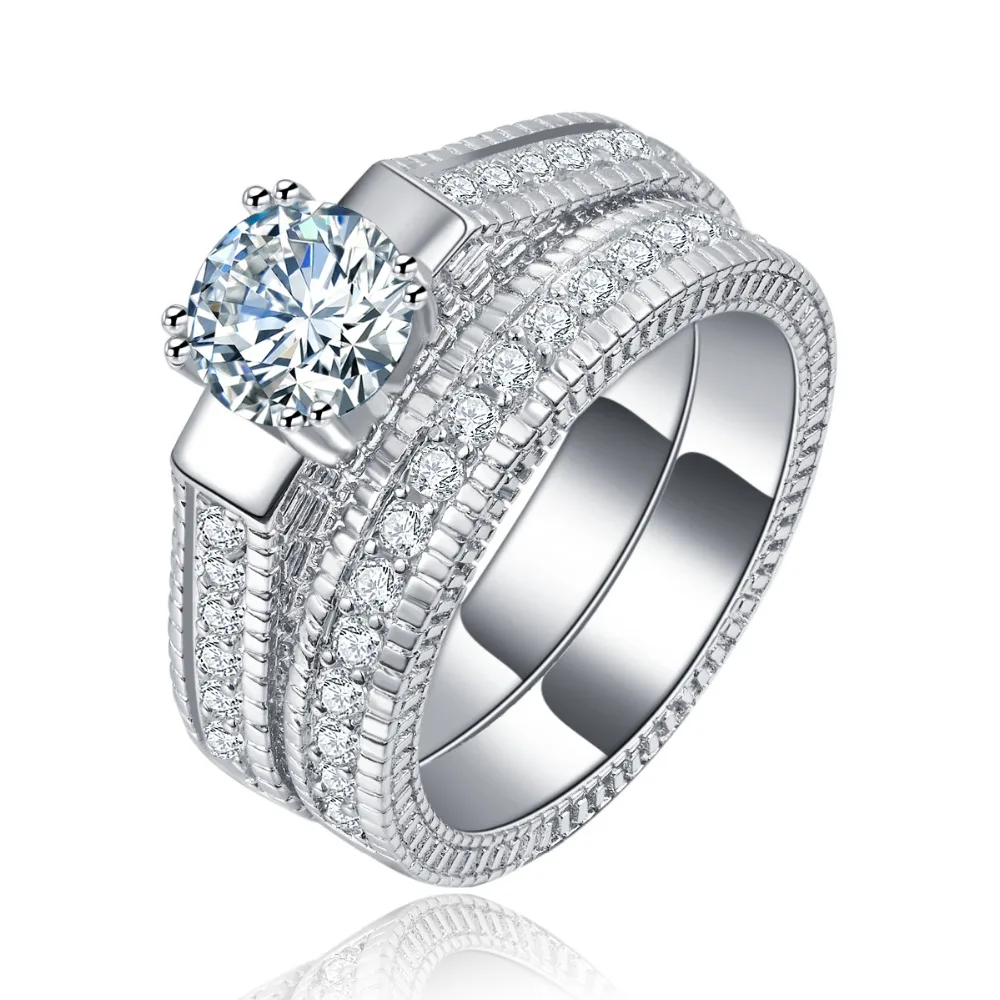 Moda claro AAA zircon anillos de joyería de chapado en oro blanco de ...