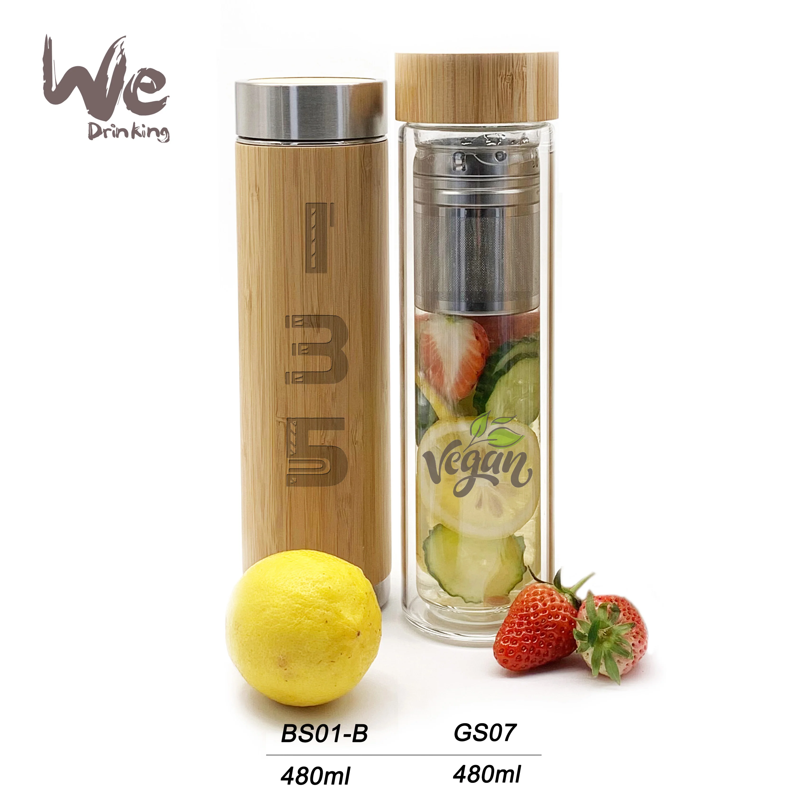 Bs01 480ml 17oz Organic Bamboo Tea Bottle With Mesh Filter And Strainer ...