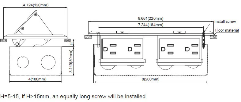 Duplex Pop Up Raised Brass Stainless Steel Electrical Outlet Boxes ...