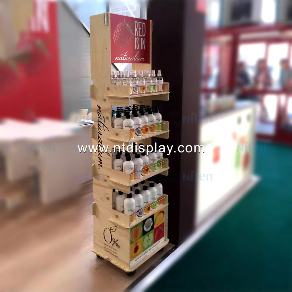 Salon Shampoo Merchandising Display Fixtures Wooden Soap Display Rack ...