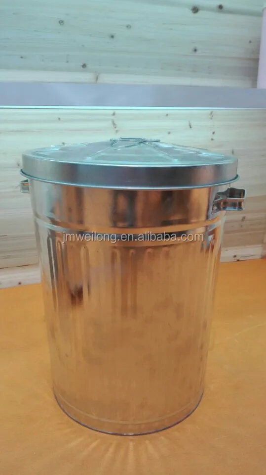 Powder Coated Large Galvanized Metal Trash Can Garbage Bin
