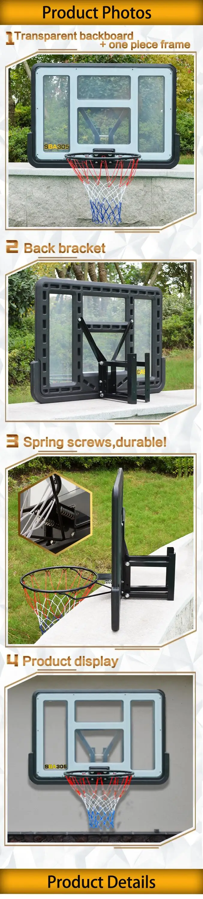 SBA305 Wall Mounted Basketball Hoop - Adjustable & Durable