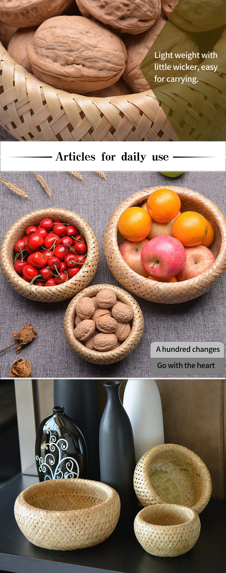 Natural Material Handmade Woven Food Serving Bamboo Storage Basket ...