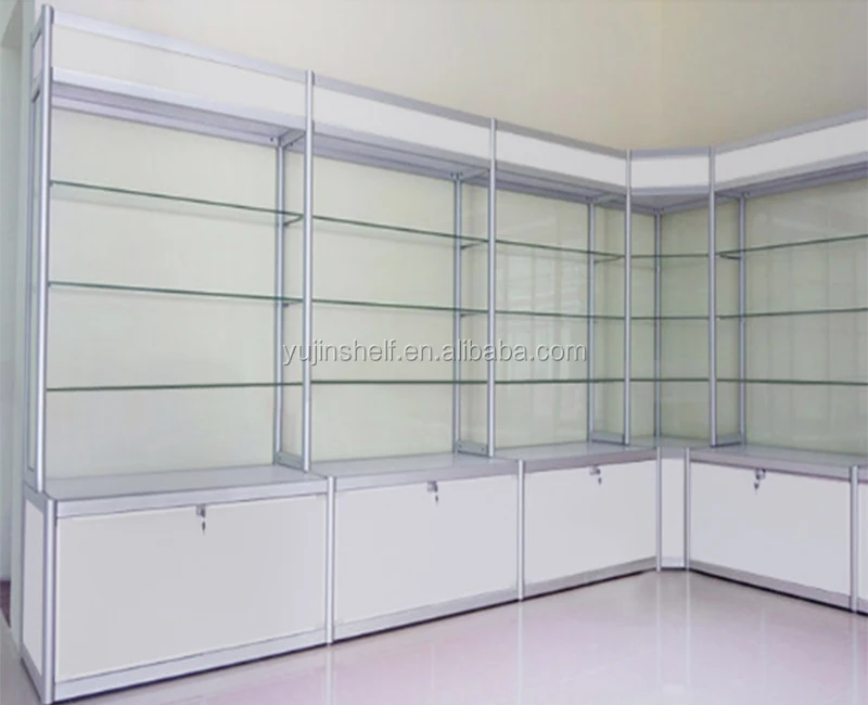White Color Glass Display Vitrine Showcase With Storage Cabinets Or ...