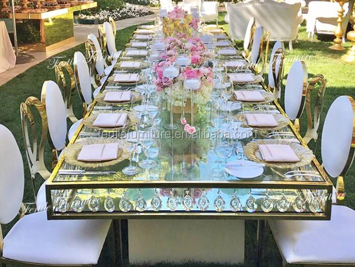 Wedding Furniture Dining Room Fancy Banquet Crystal Glass Dining Table ...