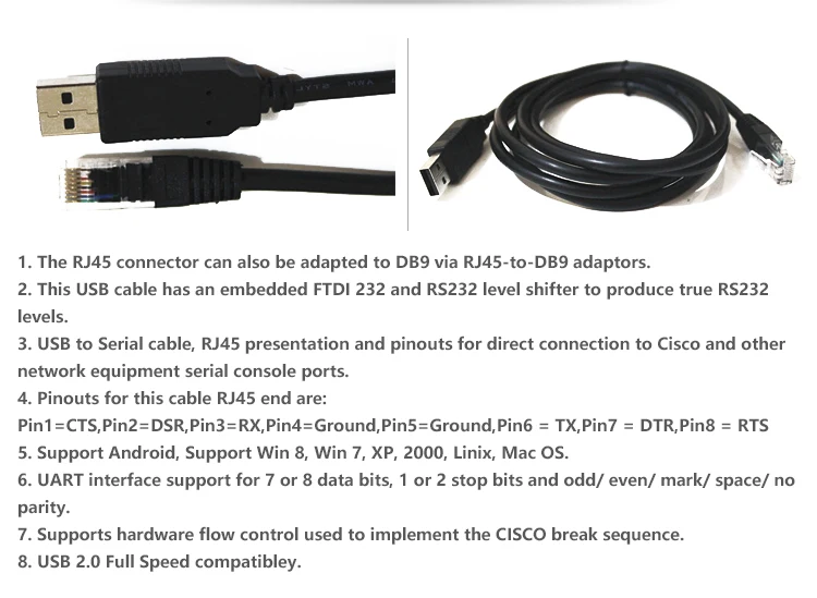 Ftdi Ft232r Usb To Serial Rj45 Cable For Console Rj45 To Rs232 ...