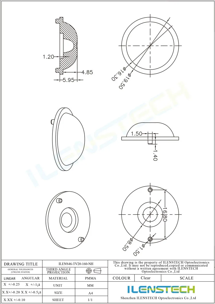 160 Degree Diffuser LED Optical Lens for TV Backlight