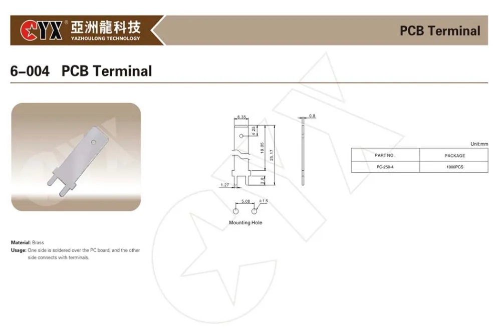 Pcb Welding Terminal Tab Pc250 / 187 /110 Brass Tabs - Buy Pcb Terminal ...