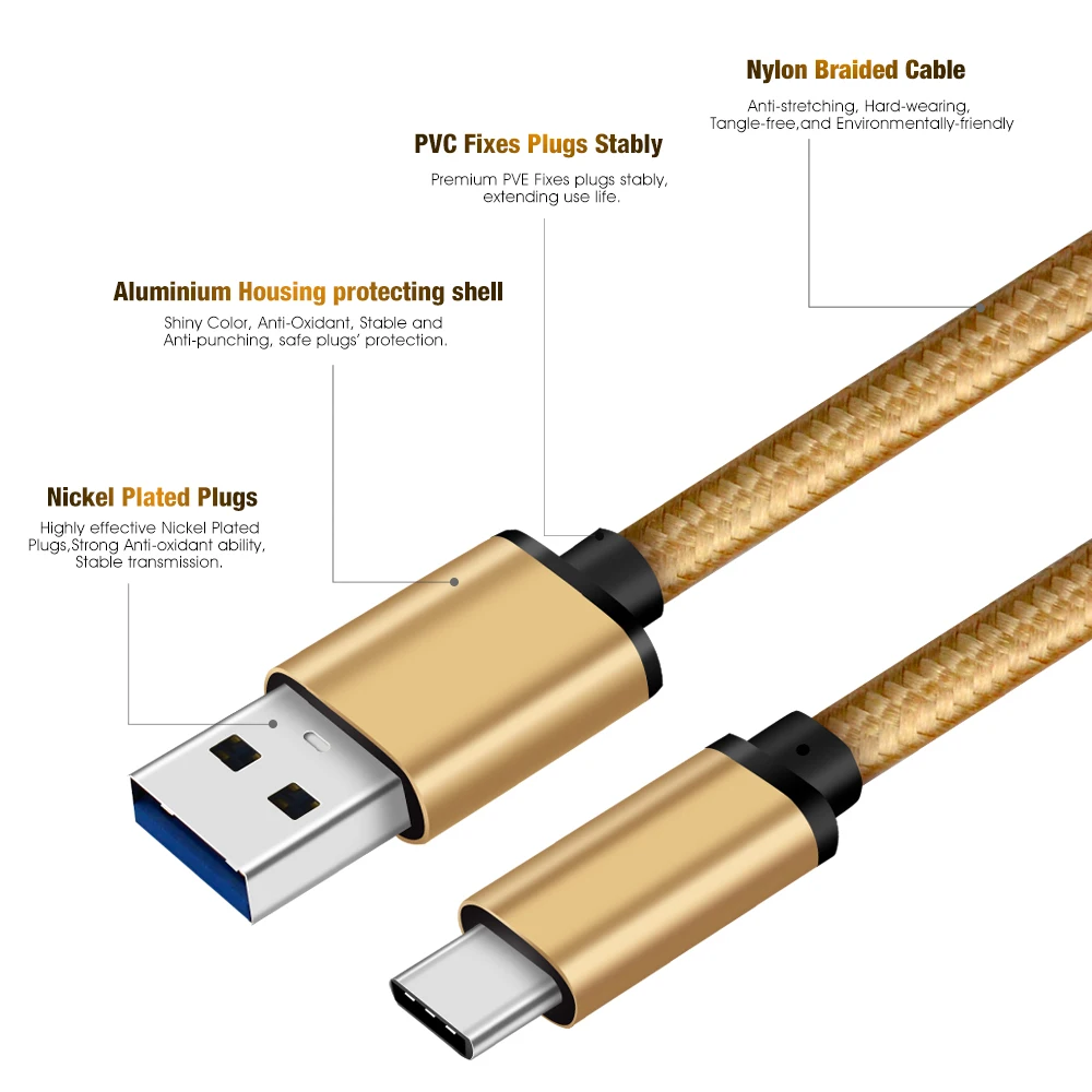 Nylon Braid USB-C Cable - 1M/2M Fast Charging & Data Sync