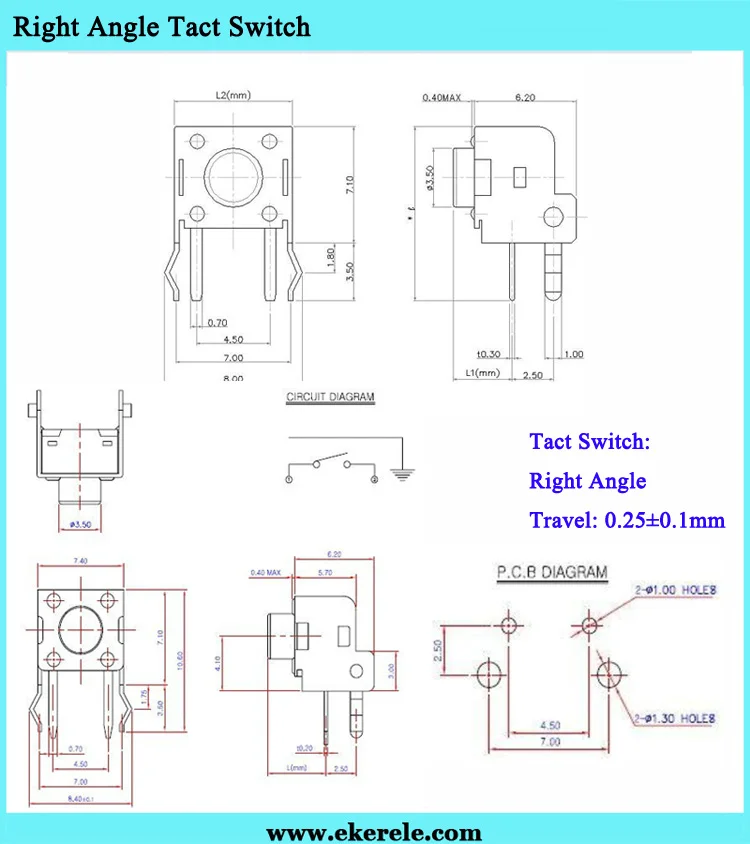 Square Head Momentary Right Angle Tactile Tact Push Button Switch 6x6x4.3mm