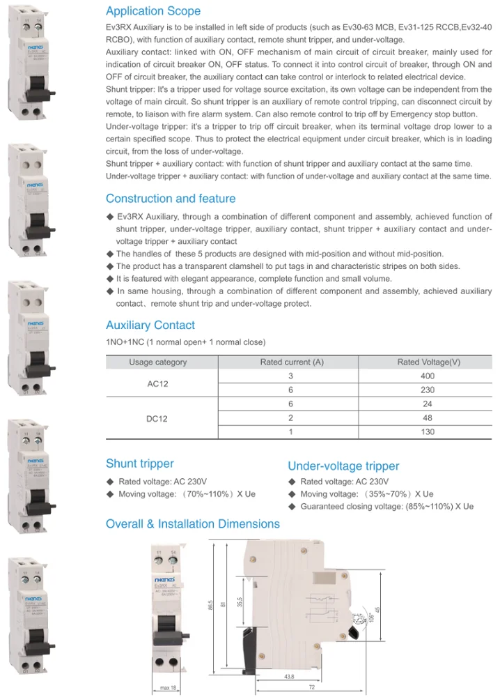 Over Under Voltage Tripper Mcb Auxiliary Ac230v Shunt Release For Mcb Mini Circuit Breaker - Buy ...