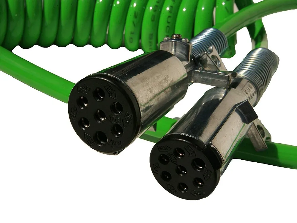 ABS heavy Duty green 7-Way Truck Trailer Electrical Coiled Cable ...