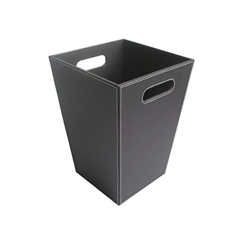 High Quality Square Wooden Waste Bin Covered Faux Pu Leather Storage ...
