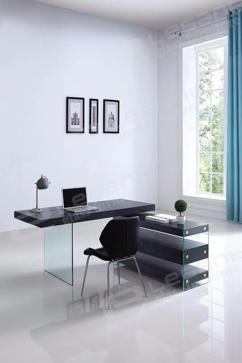 Elegant Grey Curved Glass Office Computer Desks for Modern Workspace