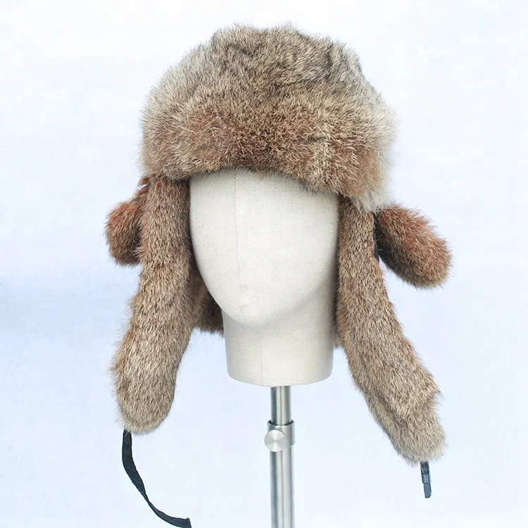 2018 Men Winter Russian Soviet Fur Hat Rabbit Fur Ear Cuff Hat Russian ...