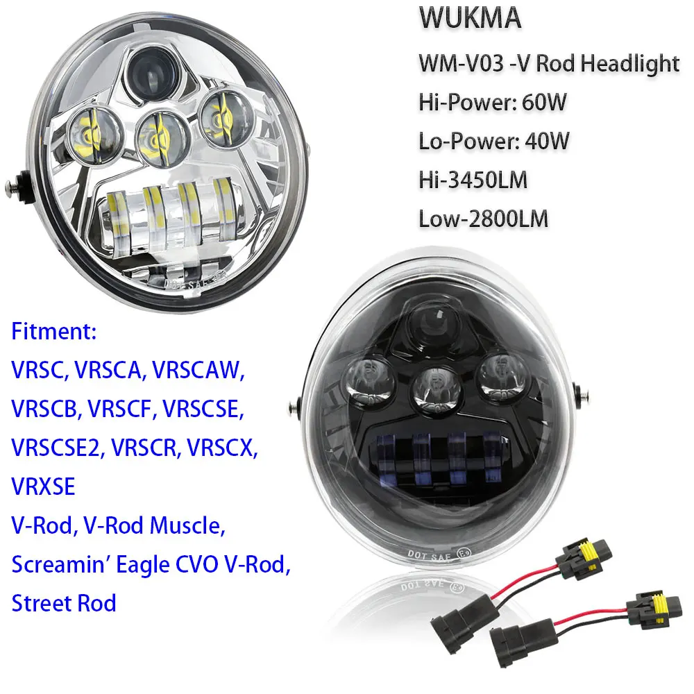 Dot Approved V-rod Led Headlight Kits For Vrsca Vrsc Vrscaw V-rod V-rod ...