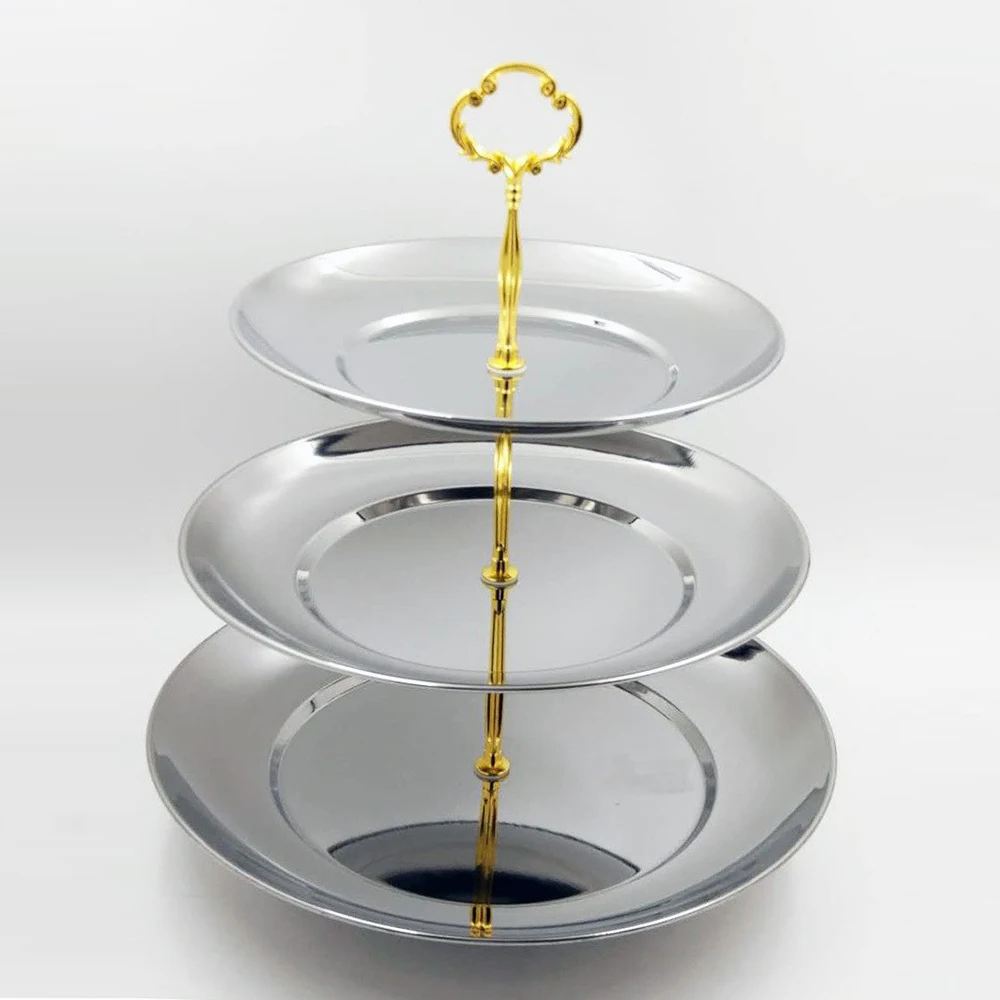 3 Tier Round Serving Platter,Stainless Steel Fruit Plate,Tiered Cake ...