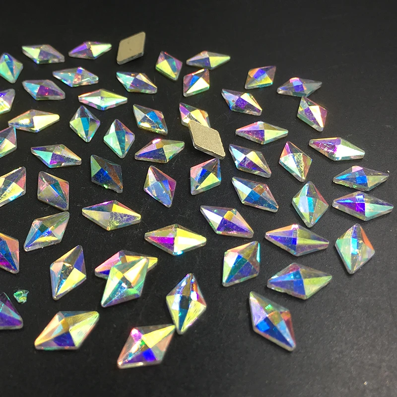 C&y Fancy Flat Back Diamond Shape Ab Color Hot Fix Rhinestones For Iron ...