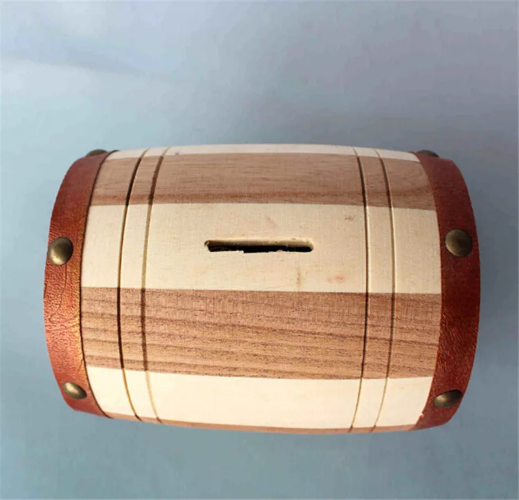 Wooden Money Box Barrel Shape Piggy Bank For Boys Girls And Adults ...
