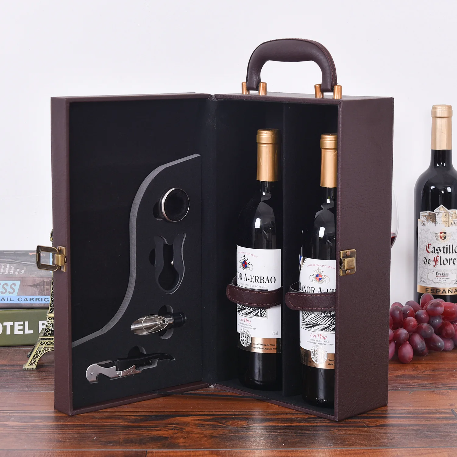 Red Color Pu Leather Red Wine Packing Box With Tools Opener Stopper ...