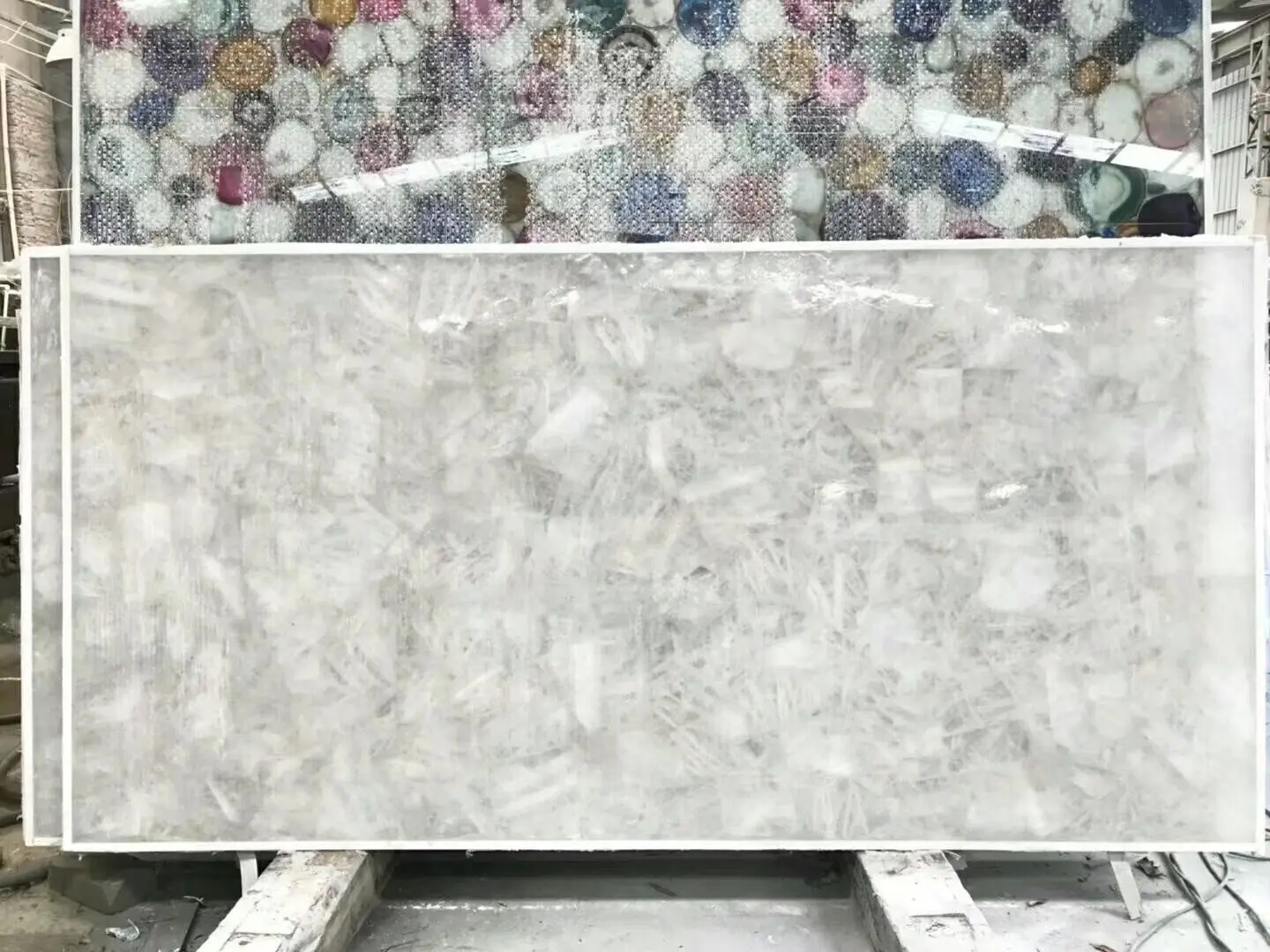 Semi Precious Gemstone Backlit Crystal White Agate Stone Slab - Buy ...