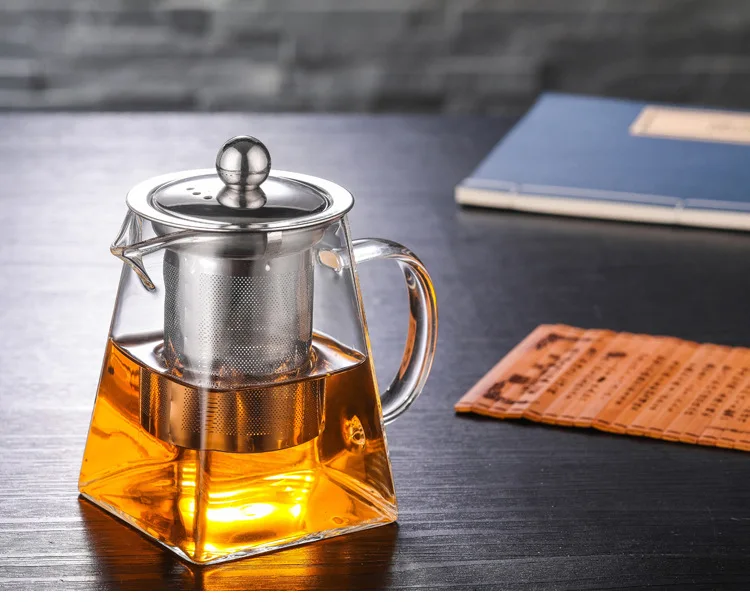 Heat Resistant Square Glass Tea Pot With Stainless Strainer Lid - Buy ...