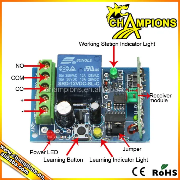 433 Mhz control remoto inalámbrico universal DC12V 10A 1CH relé módulo ...