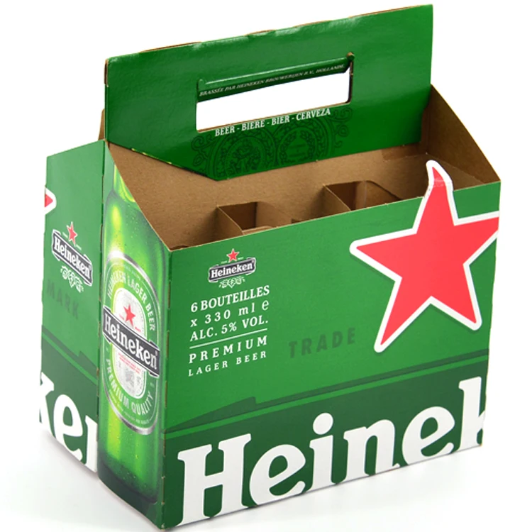 6 Pack Recyclable Cardboard Beer Bottle Carrier with Handle