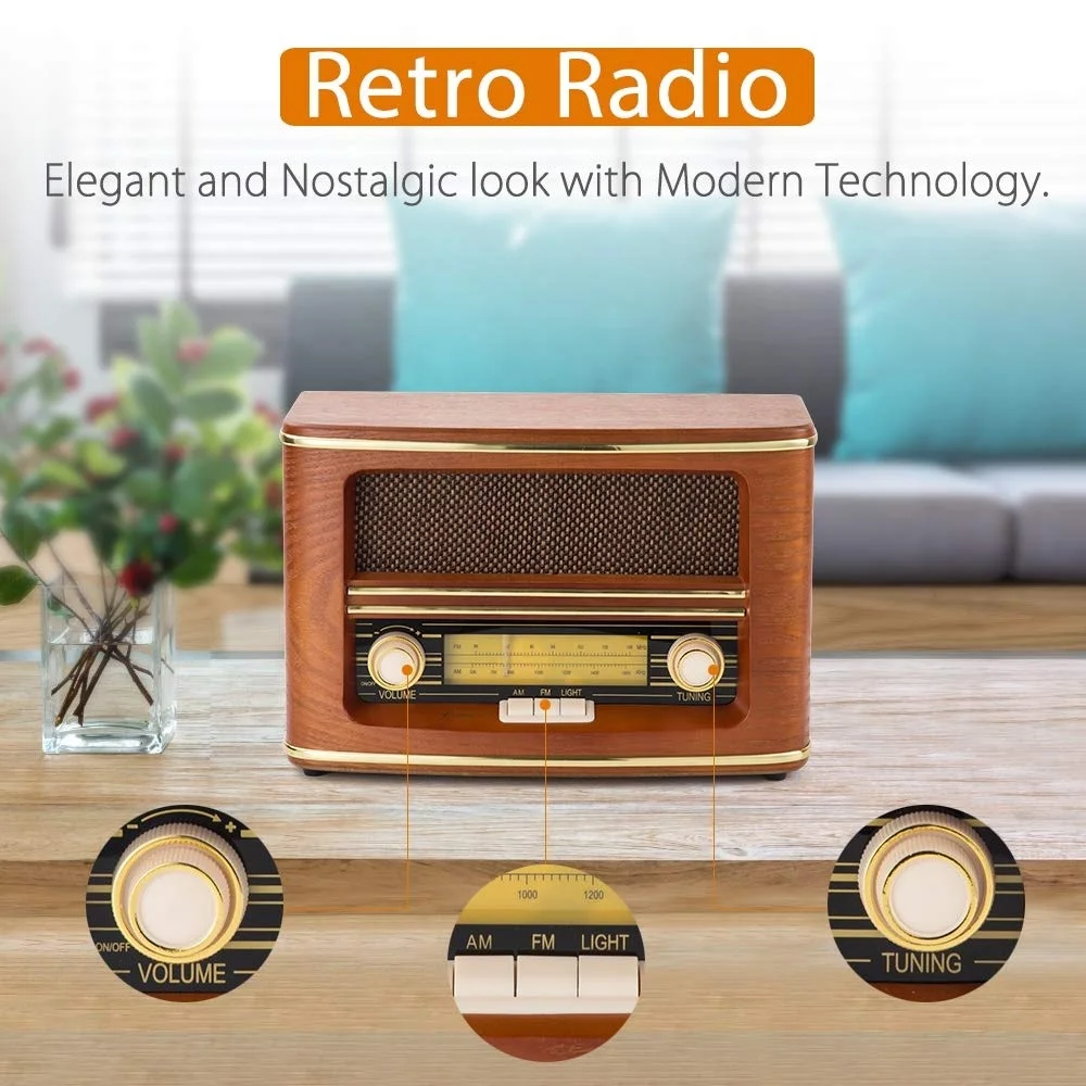 Vintage FM AM Portable Radio with Built-in Stereo Speakers