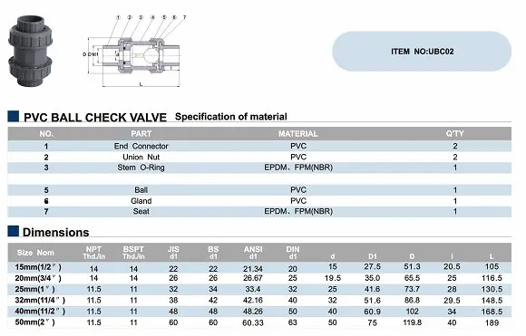 ERA Factory Supply PVC Double Union Ball Check Valve