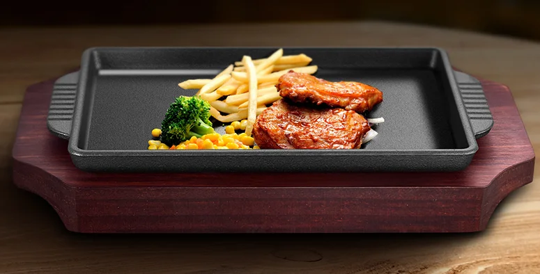 Pre-seasoned Large Cast Iron Sizzling Plate With Wooden Tray - Buy Cast ...