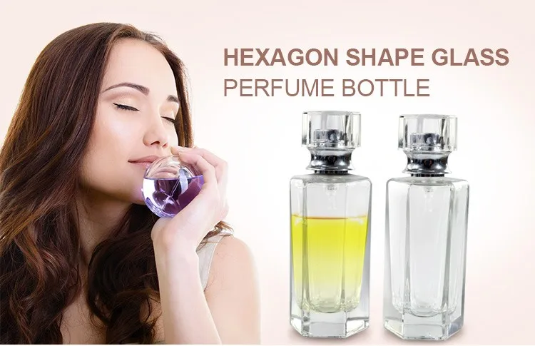 Hexagon Shape Glass Perfume Bottle with Spray Mist Cap