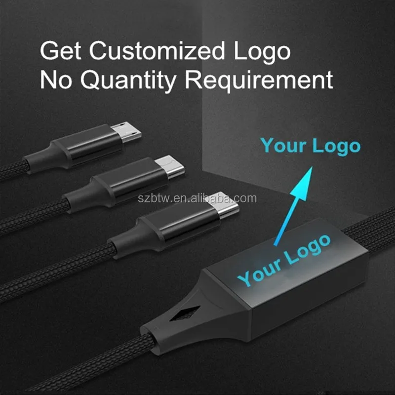 3 In 1 Multi Charger Cable Custom Logo Type C Mobile Phone Data Cable ...