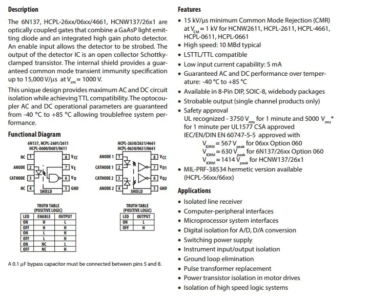 6n137-000e High Cmr,High Speed Ttl Compatible Optocouplers Gtx - Buy 6n137-000e Integrated ...