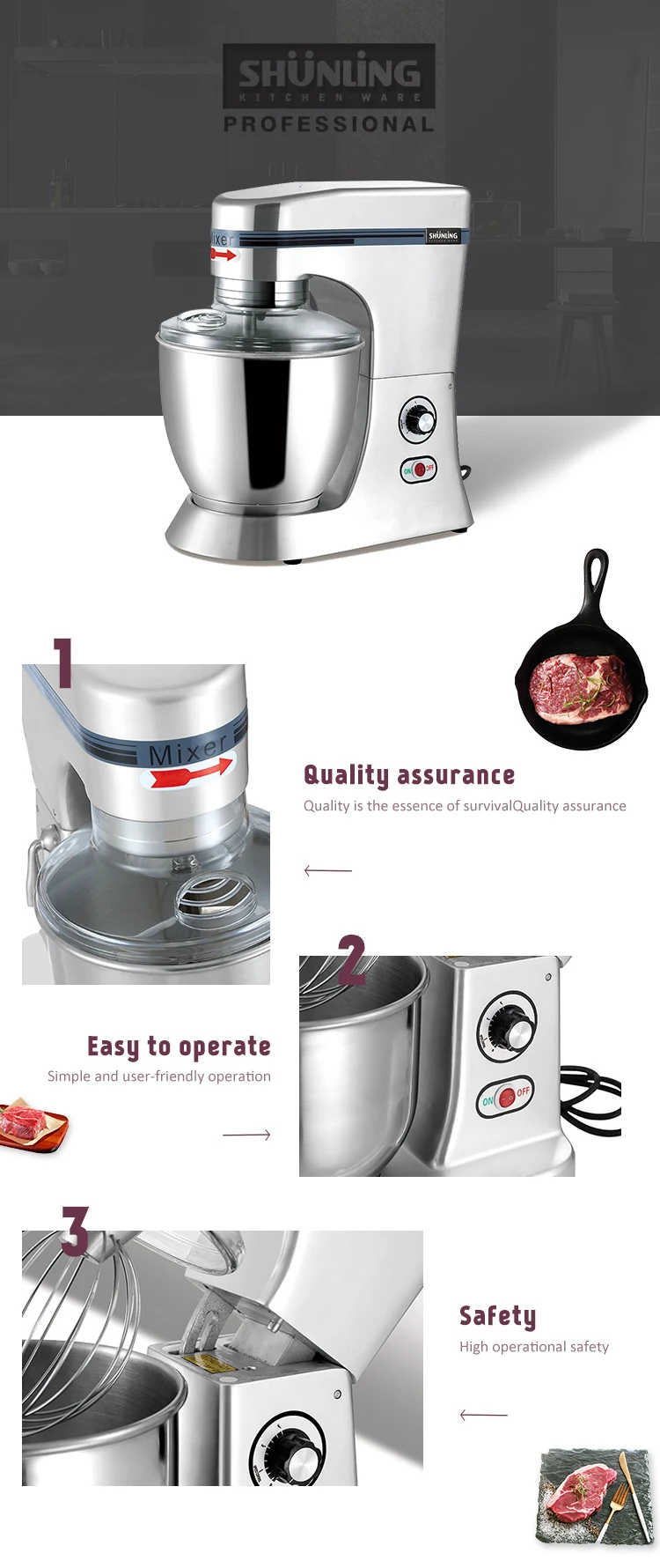 Heavy Duty 0.6KG/7L Industrial Stand Mixer - Durable & Versatile