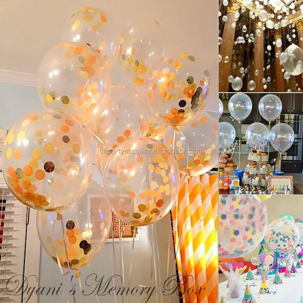 12" Biodegradable Clear Latex Confetti Filled Balloons /metallic ...