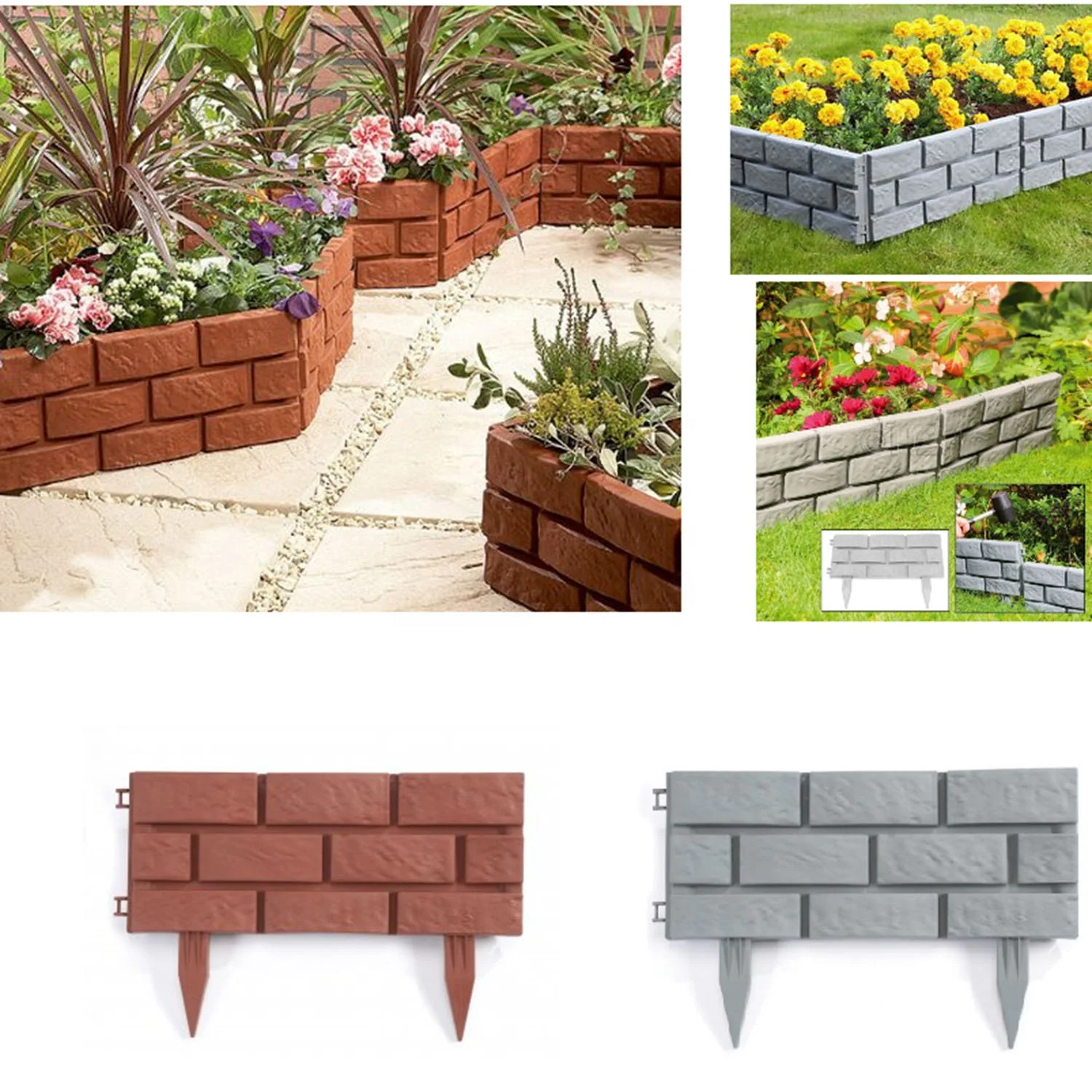 Garden Plastic Brick Effect Lawn Grass Edging Fencing