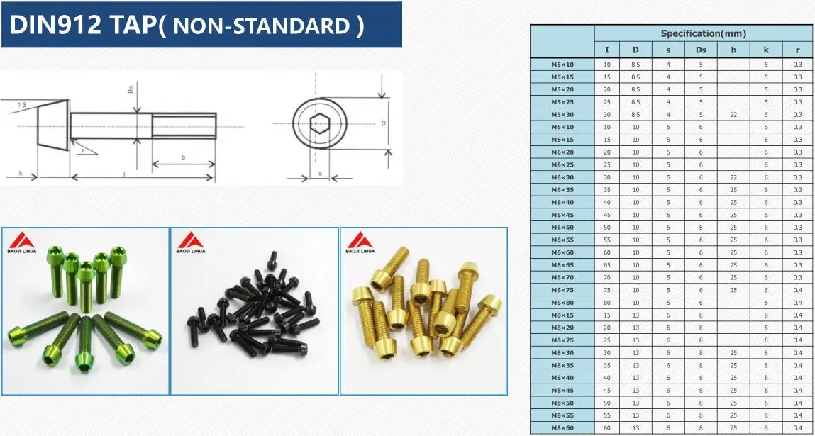 Hex Head Din 912 Tap M5 M6 M8 Titanium Bolt /screw For Sale - Buy ...