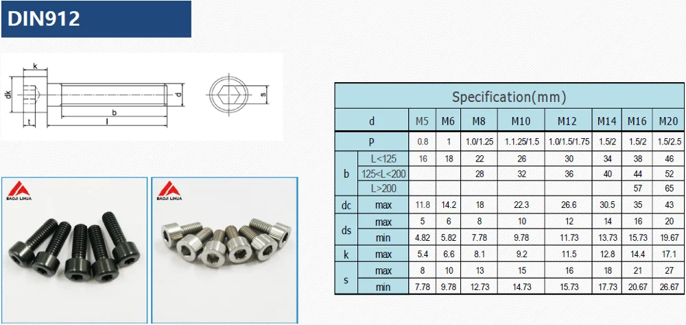 À Tête Hexagonale Din 912 Robinet Iso 7380 M5 M6 M8 Titane Boulon/vis ...
