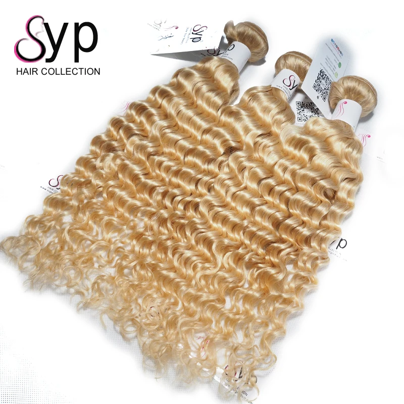 613 Blonde Weave 100% Deep Wave Curly Human Hair Double Weft Weaving ...