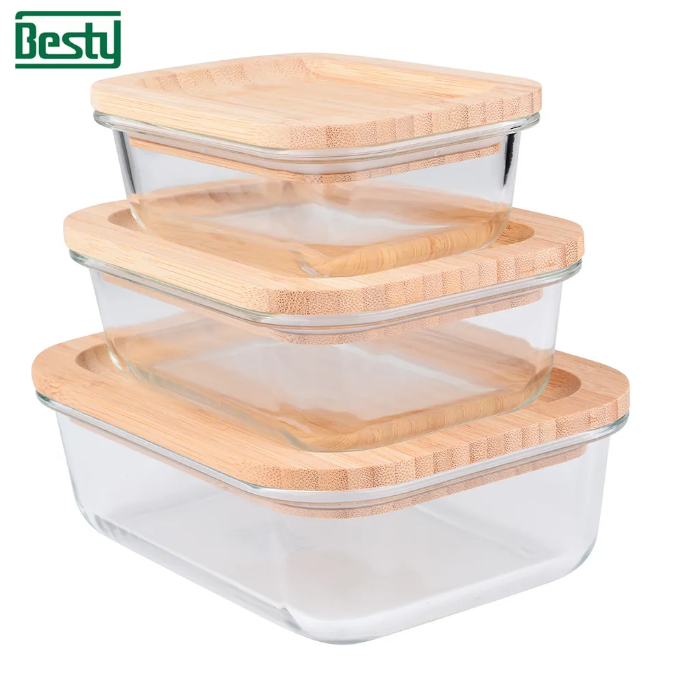 Reusable Glass Container Wooden Glass Food Storage Bpa Free Meal Prep ...