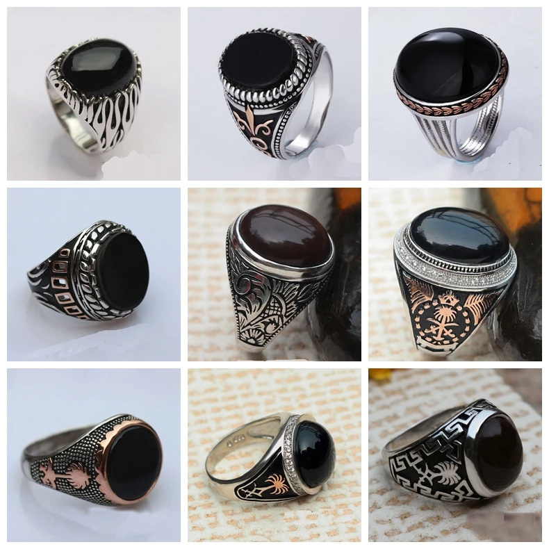 Fashion Jewelry 925 Sterling Silver Black Stone Ring Designs For Men ...