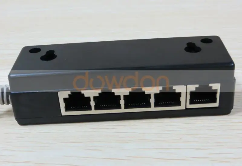 Black Shielded 5 Ports RJ45 Splitter - DOWDON Ethernet Converter