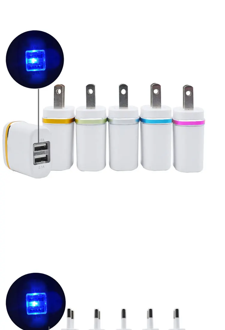New Product Led Light Mobile Charger 5v 2.1a Eu Us 2 Usb Port Wall Plug ...